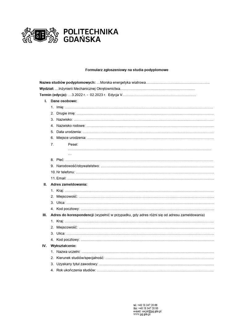Formularz Zgłoszeniowy - 0 | PDF