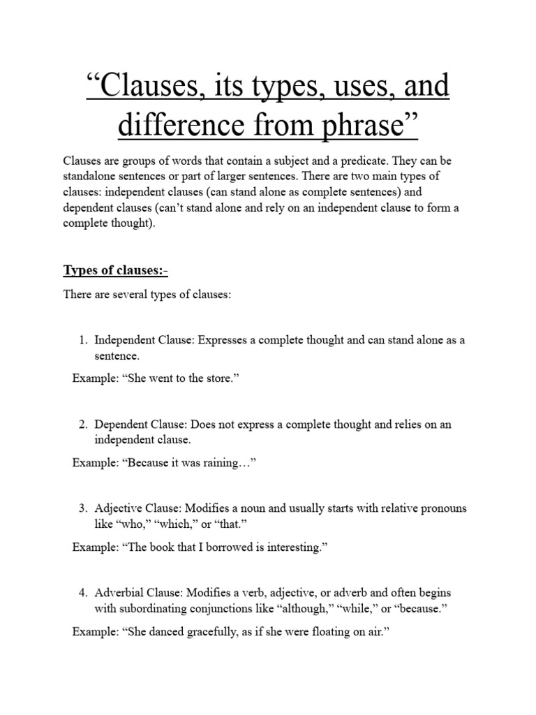 Types and Uses of Clauses Explained | PDF