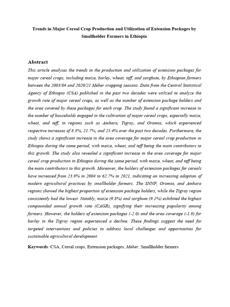 Trends of Production and Utilization of Extension Package by Smallholder Farmers On Major Cereal ...