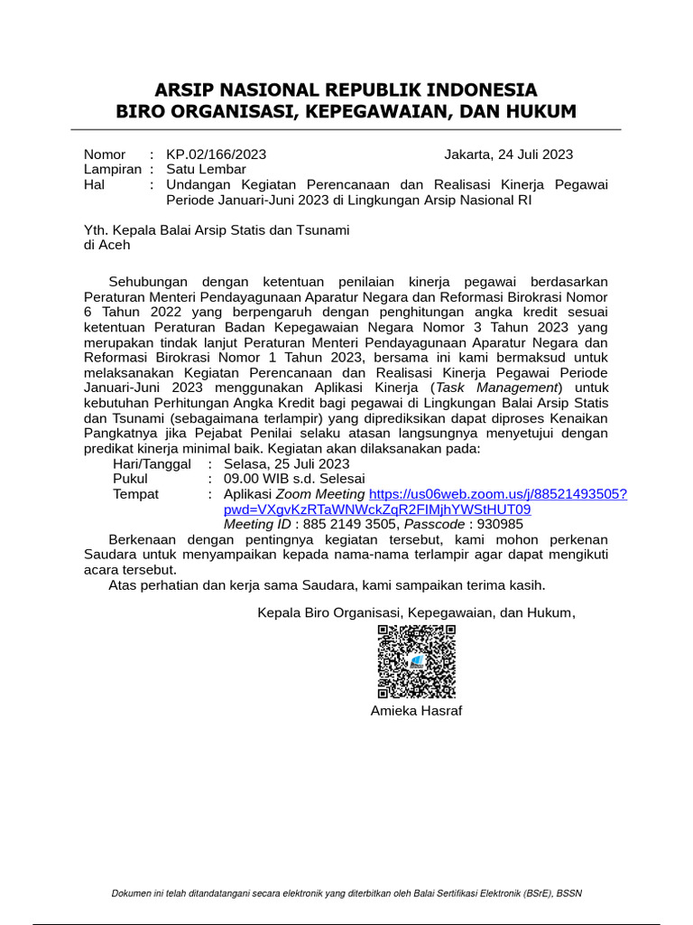 Undangan Kegiatan Perencanaan Dan Realisasi Kinerja Pegawai Periode Januari-Juni 2023 Di ...