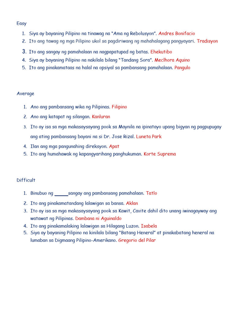 Quiz Bee Ap 3 | PDF