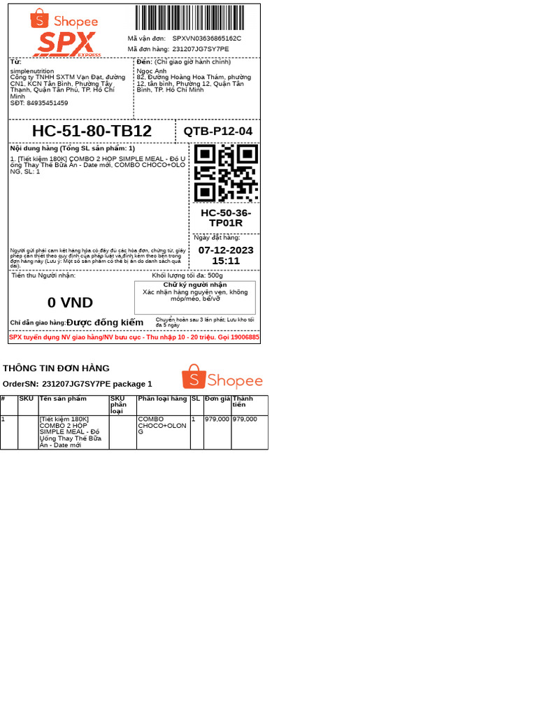 shopee express chiều 7 12 | PDF