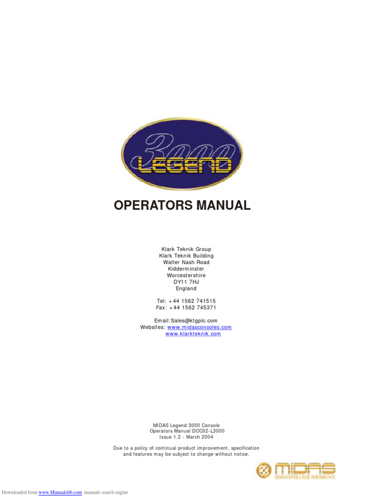 MIDAS Legend 3000 Operators Manual | PDF
