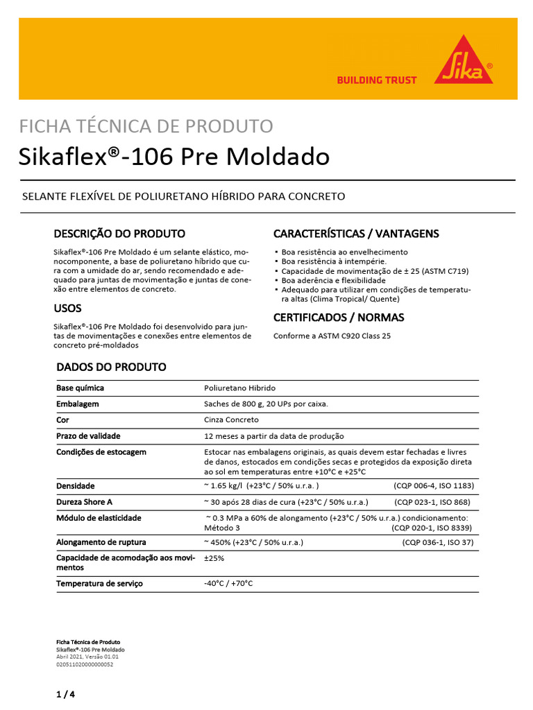 Sikaflex 106 Precast | PDF | Poliuretano | Ciências Físicas