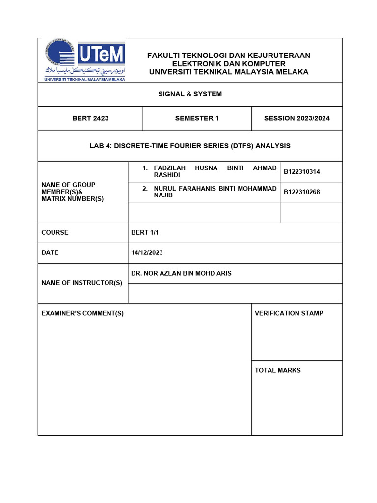 Lab 4 - DTFS Analysis | PDF | Discrete Fourier Transform | Fourier Series