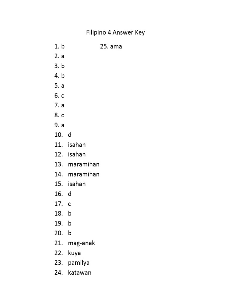 Filipino 4 Answer Key | PDF