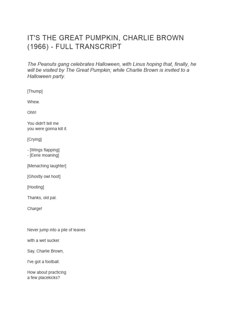 Charlie Brown Movie Script | PDF | Trick Or Treating | Halloween