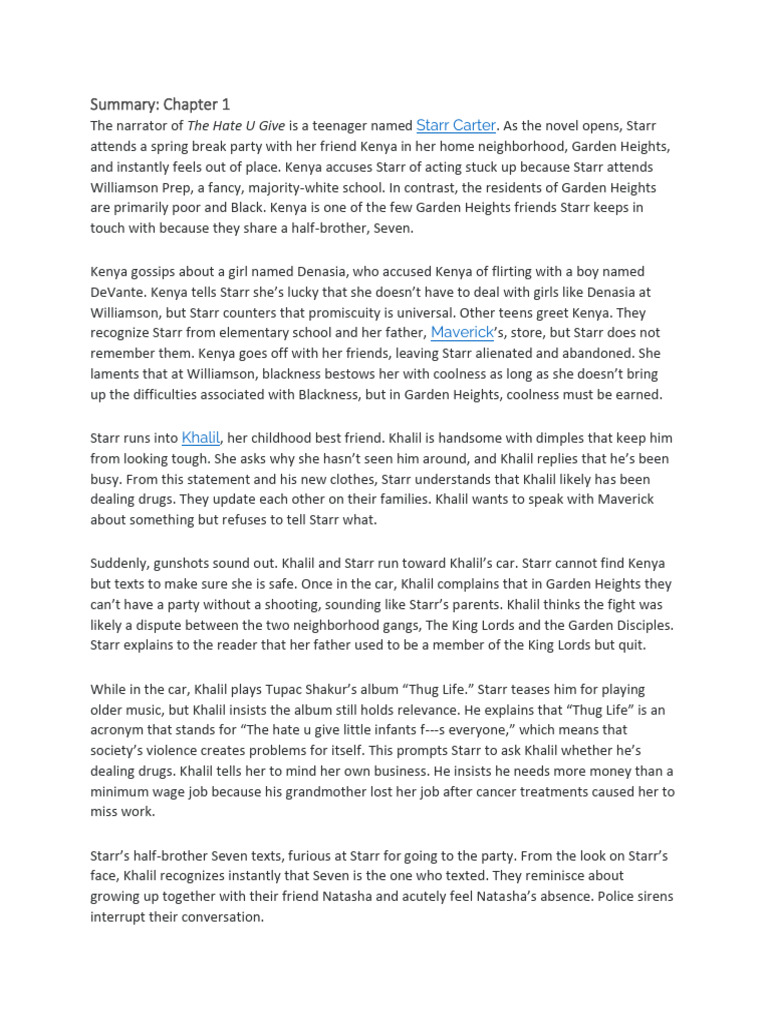 The Hate U Give - Summaries Chapters 1,2 | PDF