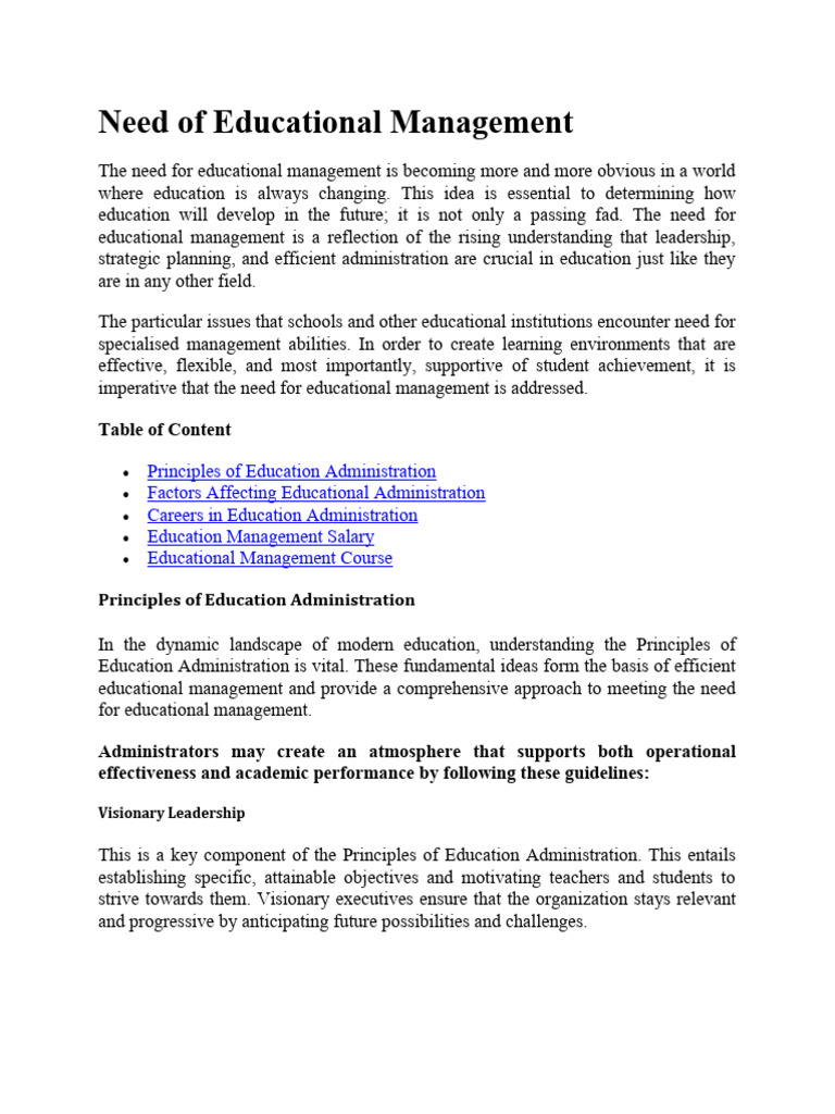 Need of Educational Management | PDF