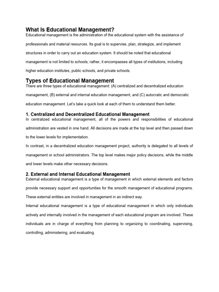 What Is Educational Management | PDF | Employment | Decentralization