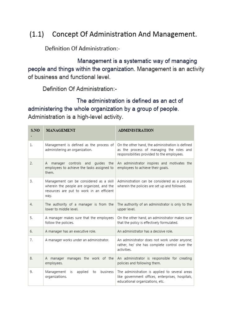 Differences Between Management and Administration | PDF | Strategic ...