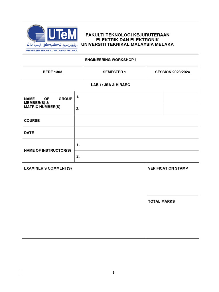 Lab 1 - JSA HIRARC | PDF