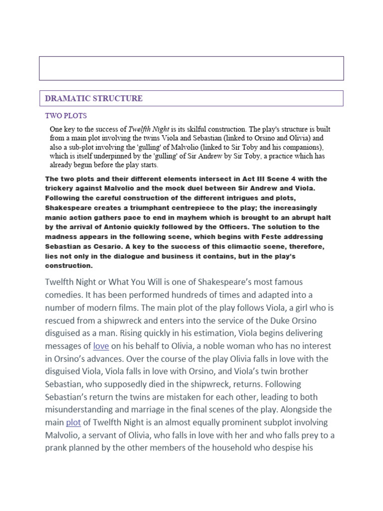STRUCTURE of The Play (Plot and Subplot) | Download Free PDF | Twelfth ...