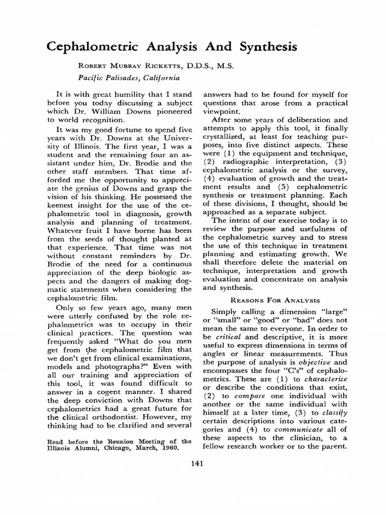 Cephalometric Analysis and Synthesis | PDF
