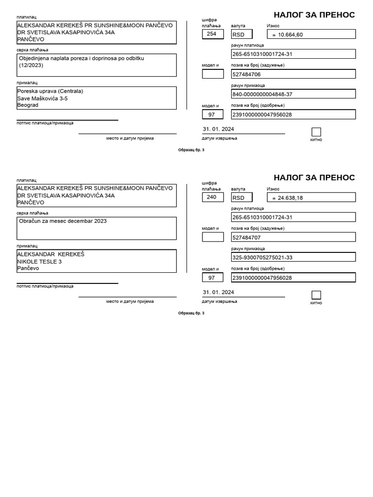 Nalozi Za Placanje 20240103 103608 | PDF