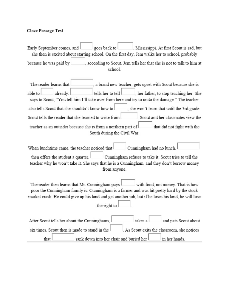 Cloze Passage Test | PDF