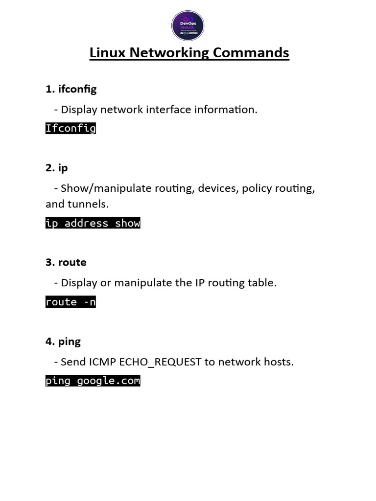 Linux Networking Commands | PDF | Computer Network | Ip Address Linux Networking Commands | PDF | Computer Network | Ip Address