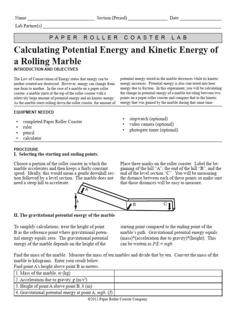 PE & KE rolllarcoaster | PDF | Kinetic Energy | Potential Energy