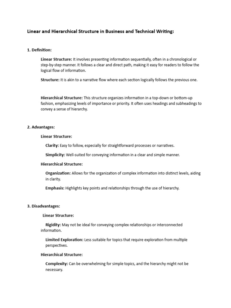 Linear and Hierarchical Structure in Business and Technical Writing ...