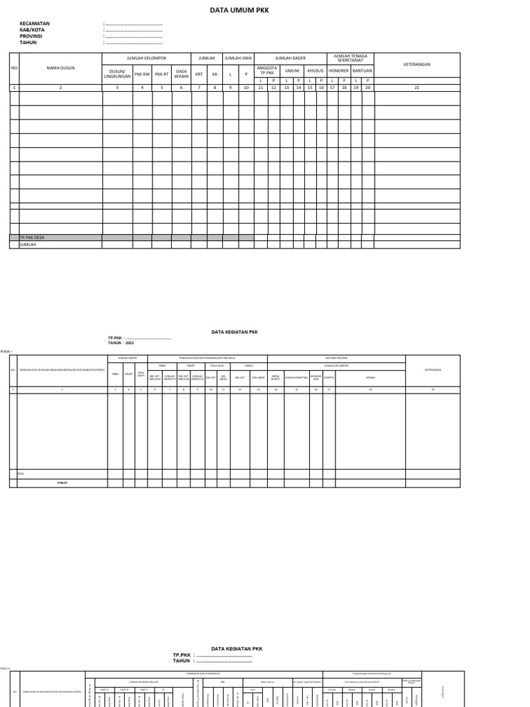 Format Data Umum PKK Rakernas Desa 2023 | PDF