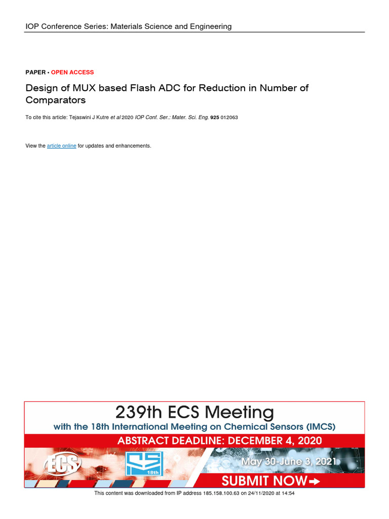Design of MUX Based Flash ADC For Reduction in Num | PDF | Science & Mathematics