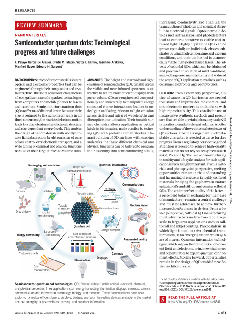 Semiconductor Quantum Dots - Technologicalprogress and Future ...