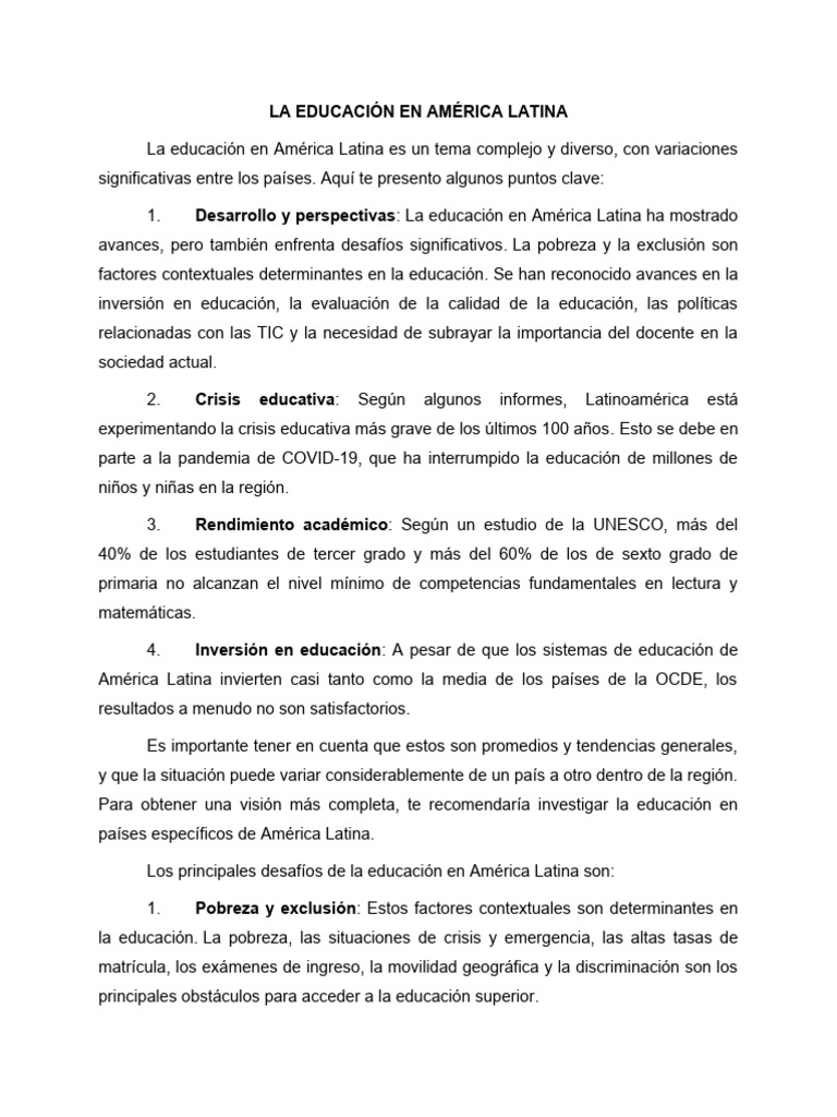 La Educación en América Latina | PDF