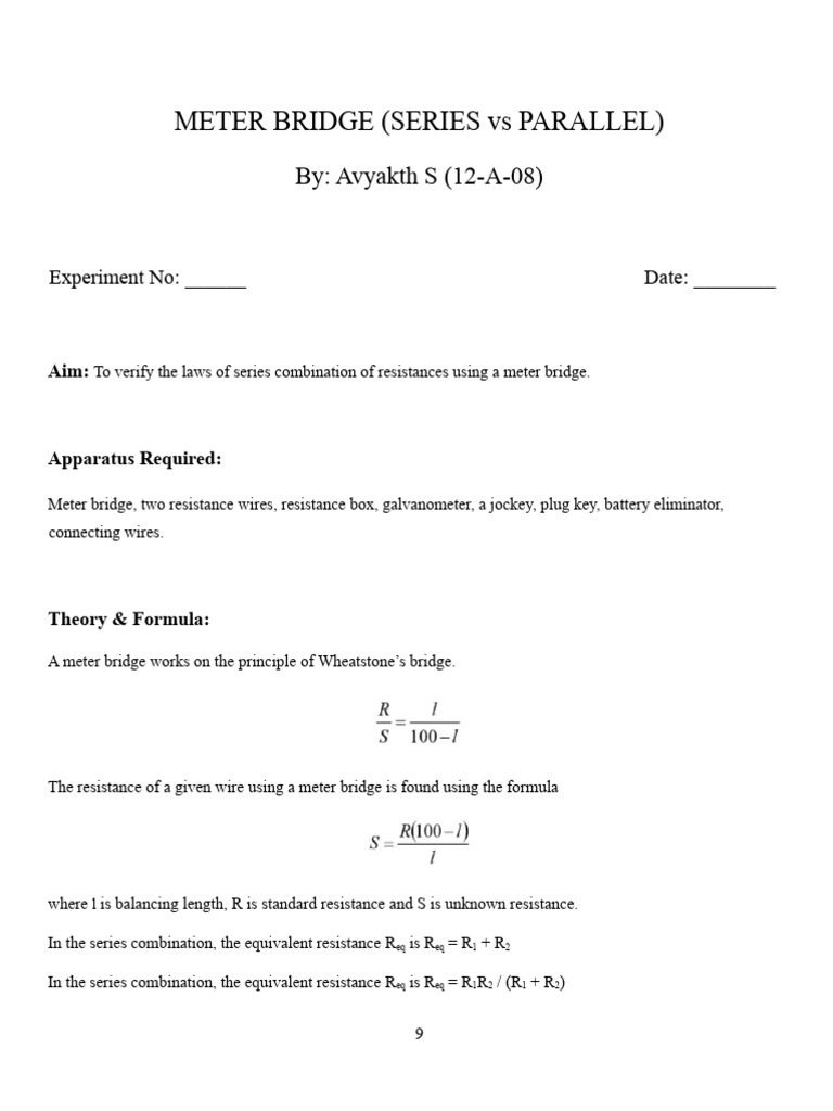 Meter Bridge Experiment: Series vs Parallel | PDF