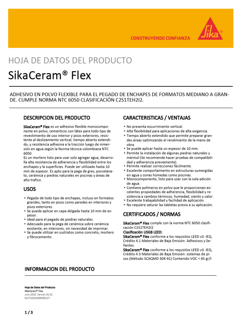Sikaceram Flex | PDF | Agua | Hormigón
