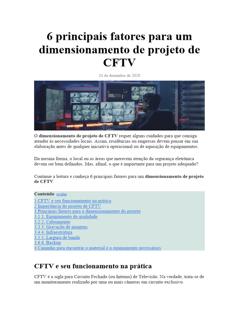 6 Principais Fatores para Um Dimensionamento de Projeto de CFTV | PDF