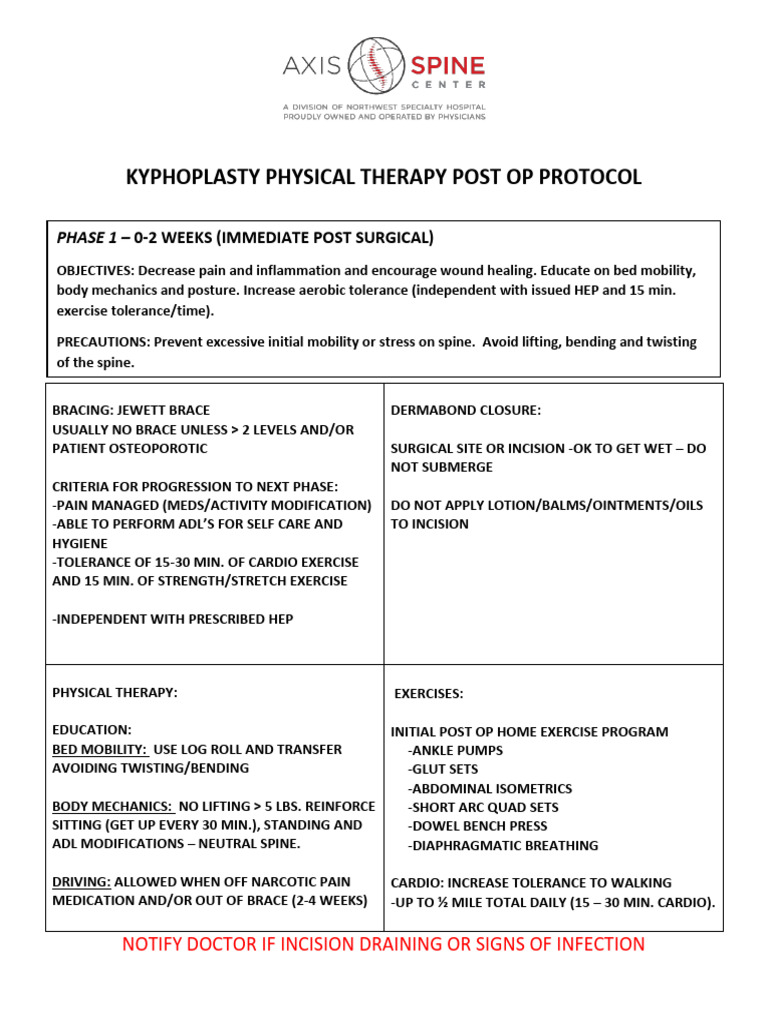 Kyphoplasty Physical Therapy Post Op Protocol | PDF | Physical Therapy ...