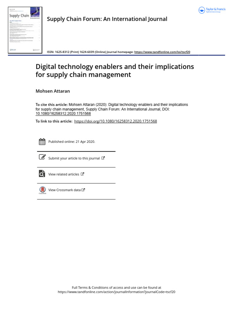 Digital Tech in Supply Chain Management | PDF | Internet Of Things | Supply Chain