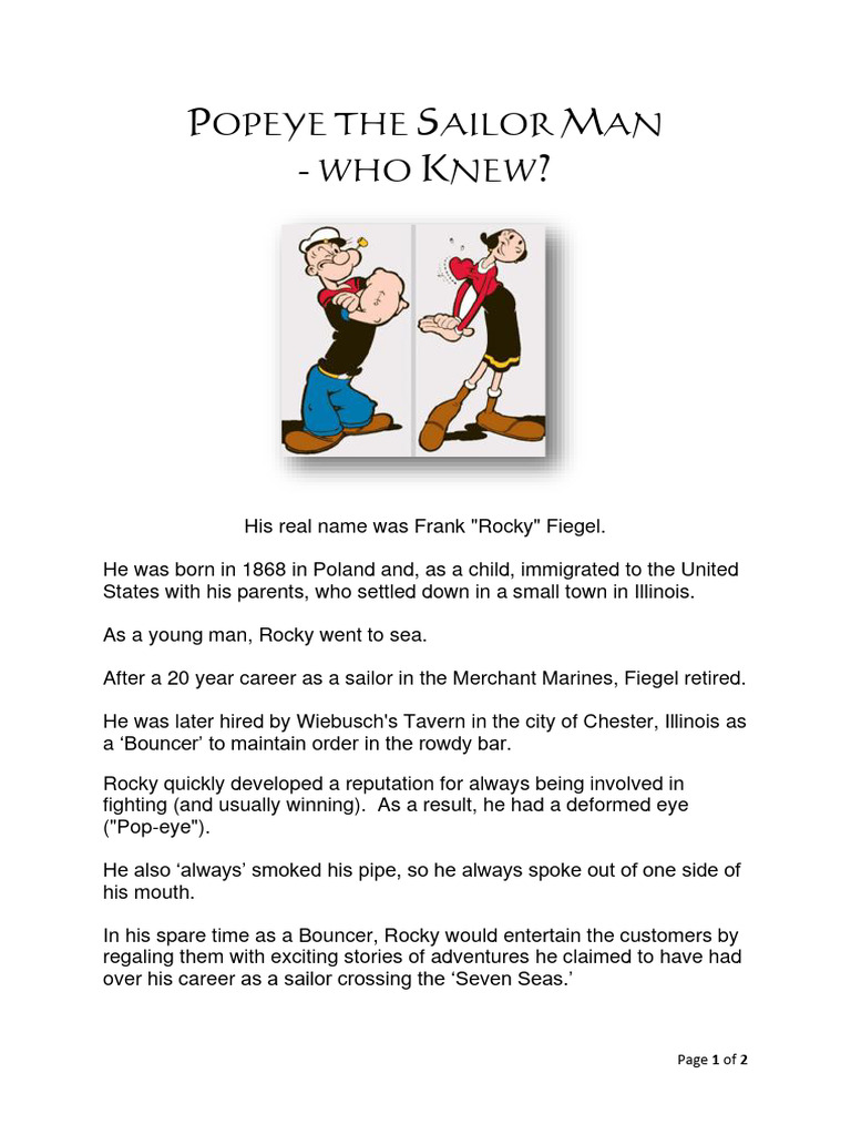 Popeye: The Real Story of Frank Fiegel | PDF | Classics