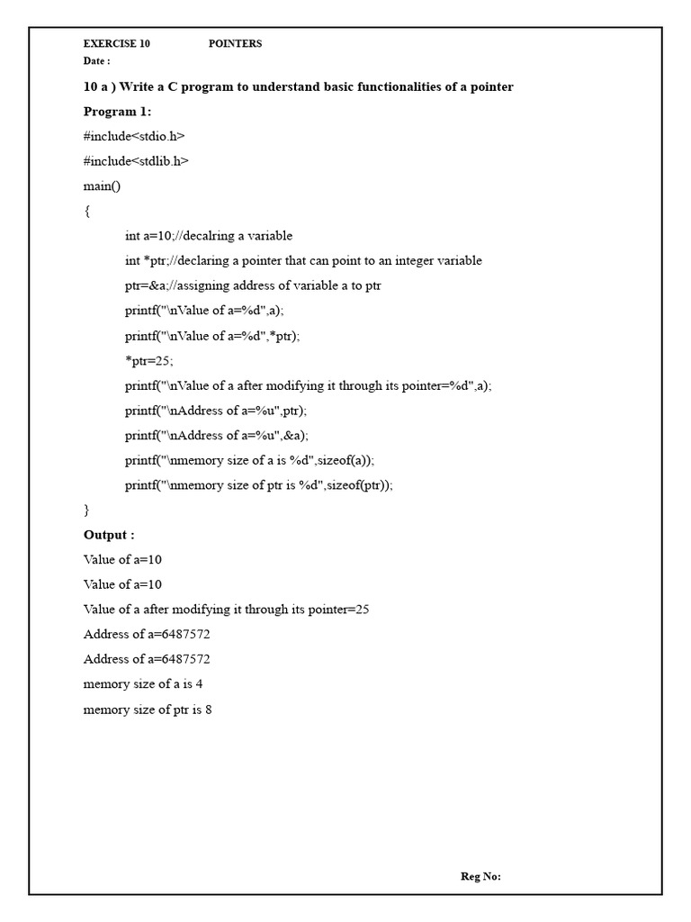 Exercise 10 Pointers | PDF