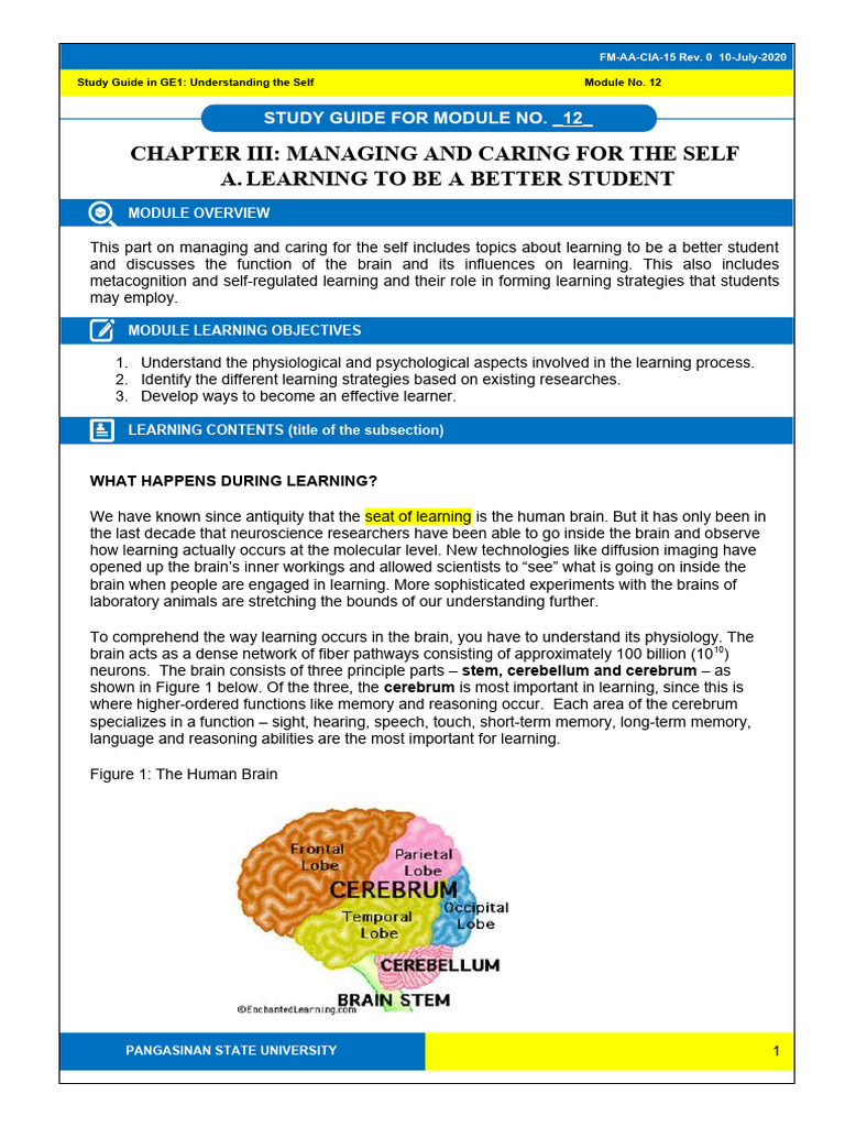 Managing Self for Effective Learning | PDF | Metacognition | Memory