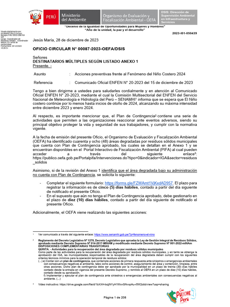 Oficio Circular 00087-2023-DSIS | PDF
