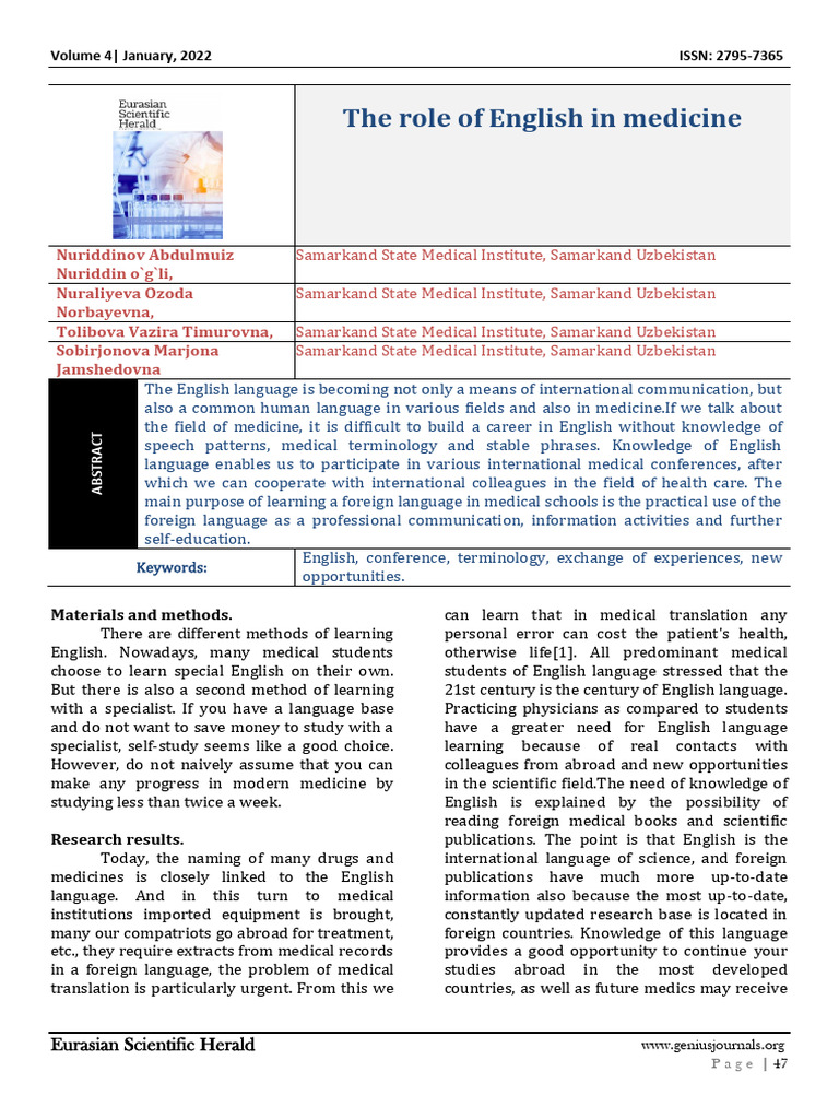 The Role of English in Medicine | PDF