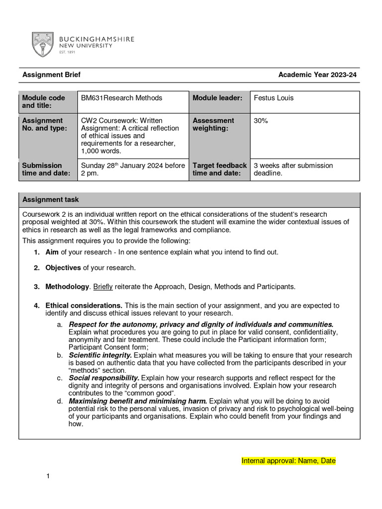 BM631 CW2 Assignment Brief 2023-24 | PDF | Quantitative Research ...