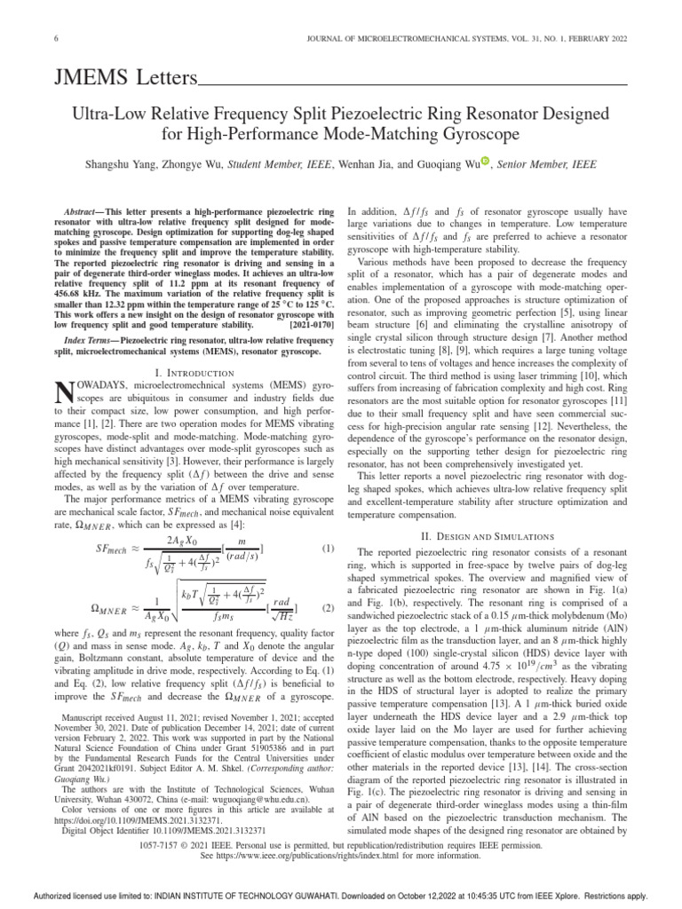 Ultra-Low Relative Frequency Split Piezoelectric Ring Resonator Designed For High-Performance ...