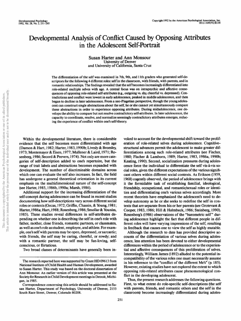 Susan Harter and Ann Monsour, Developmental Analysis of Conflict Caused ...