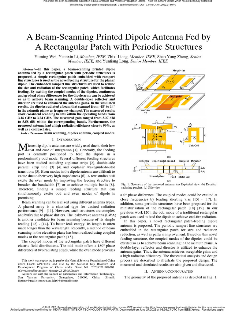 A Beam-Scanning Printed Dipole Antenna Fed by A Rectangular Patch With ...