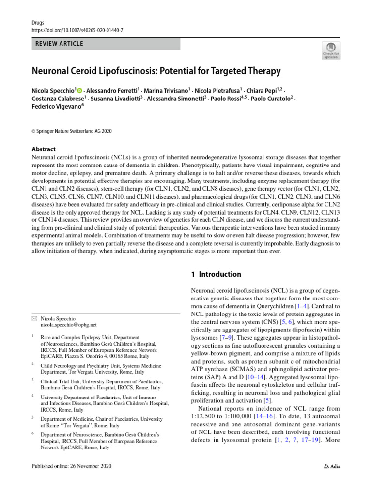 Neuronal Ceroid Lipofuscinosis - Potential For Targeted Therapy | PDF ...
