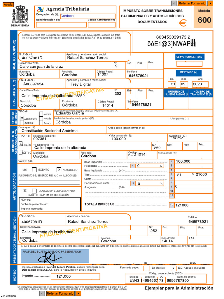 Modelo 600 | Descargar gratis PDF | Impuestos | Gobierno
