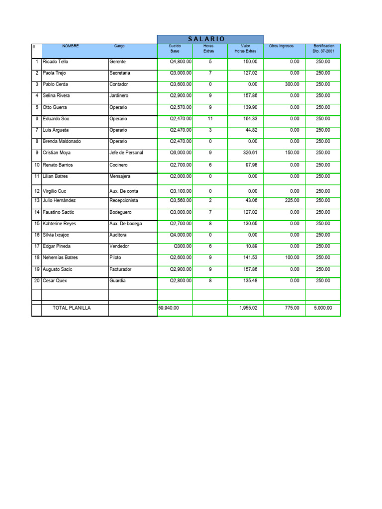 Ejemplo Planilla Mensual HOJA 2 RESOLUCION | PDF