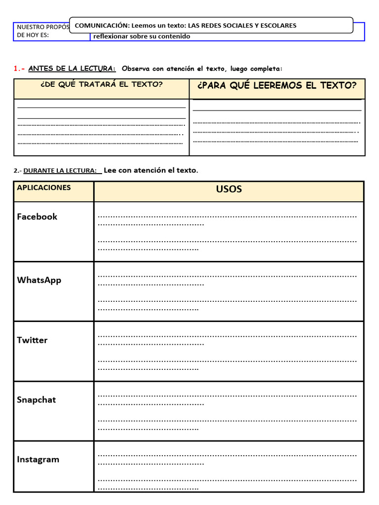 Ficha de Leemos Redes y Los Escolares | PDF | Comunicación por medio de ...