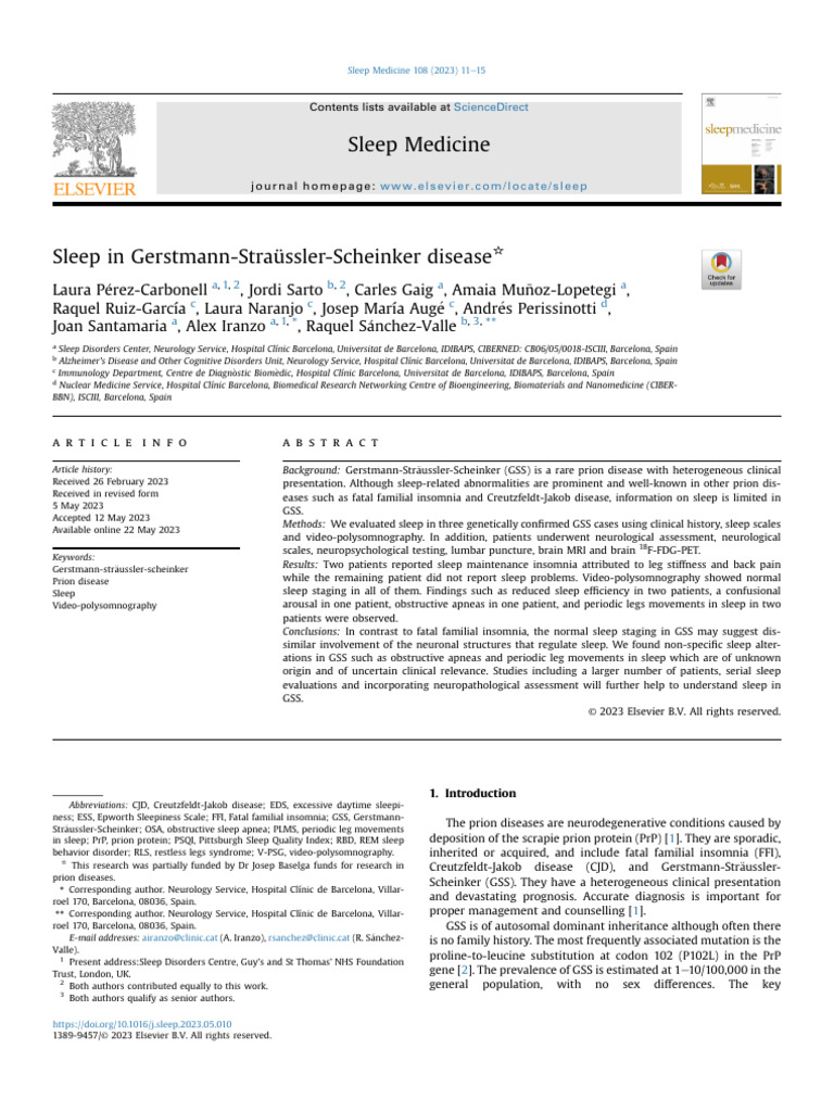Sleep in Gerstmann-Straüssler-Scheinker Disease. | PDF | Sleep | Sleep ...