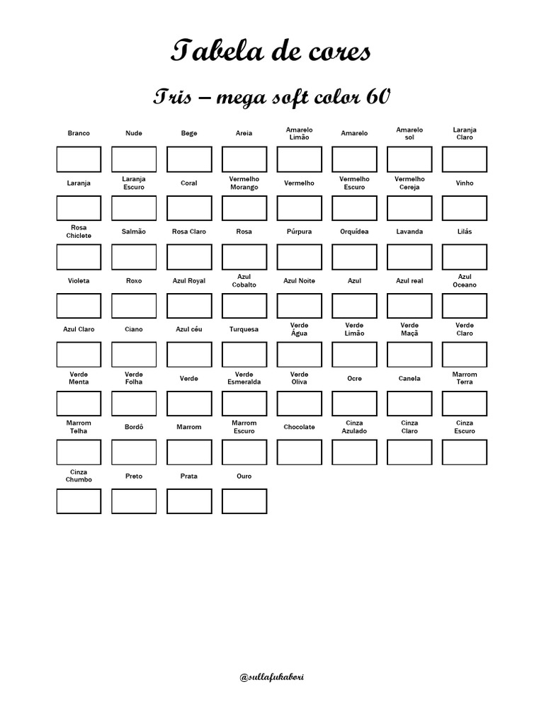 Tabela de Cores - Tris - Mega Soft Colors 60 | PDF