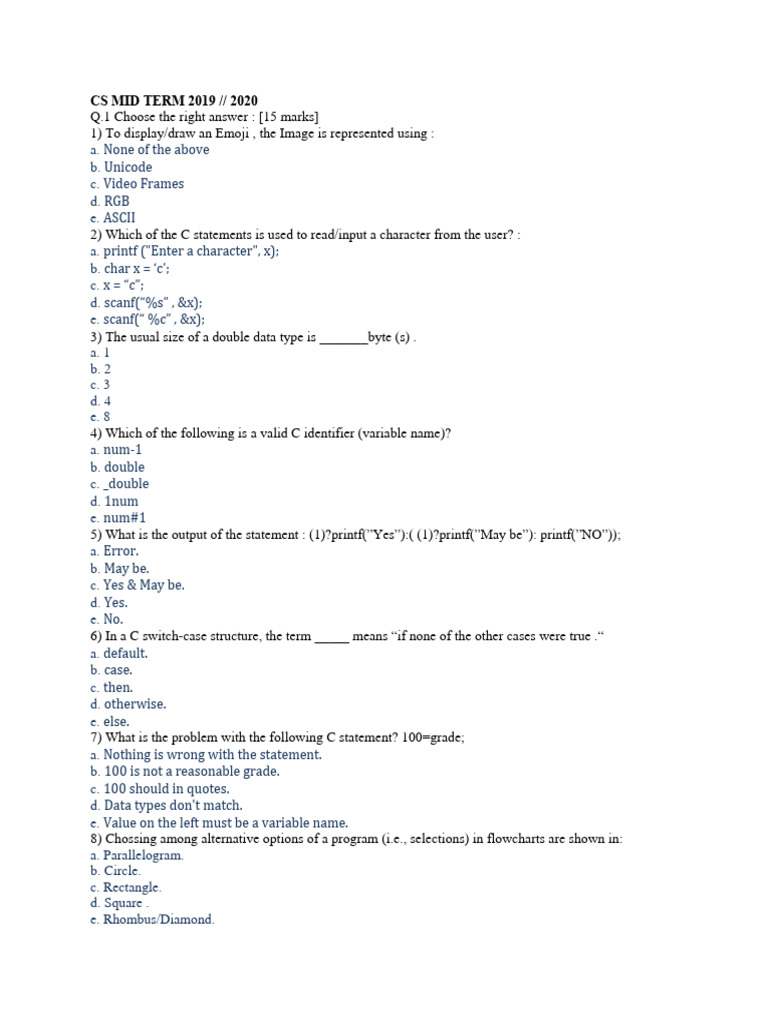 CS Mid Term 2019 // 2020 | PDF