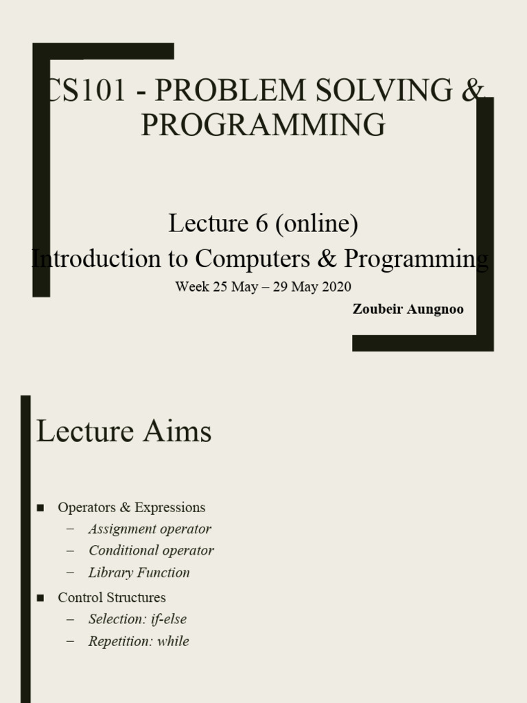 CS101: Operators and Control Structures | PDF | Control Flow | Computing