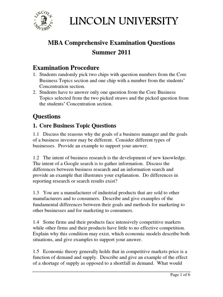 MBA Exam: Core & Concentration Topics | PDF | Employment | Business